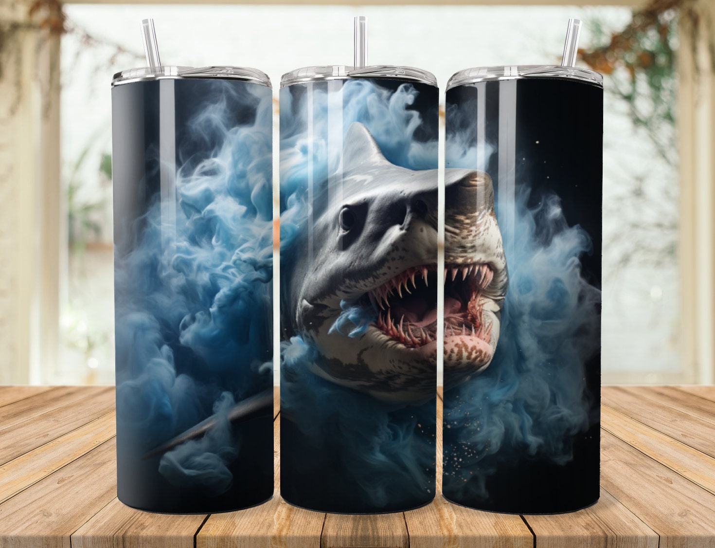 3D Smoke Shark Head Tumbler Wrap Bundle 24 Pack 20 Oz Skinny Tumbler ...