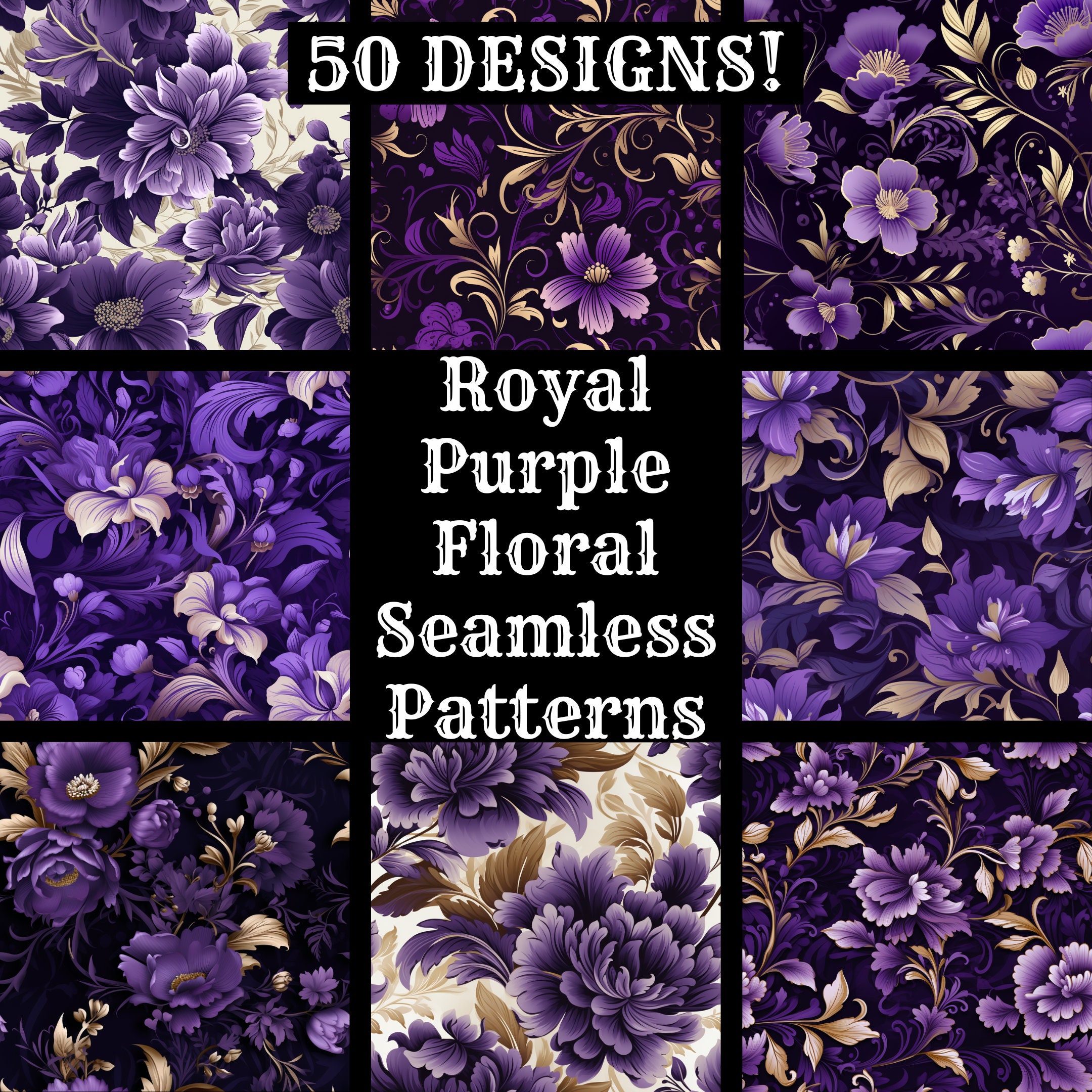 Royal Purple Floral Seamless Digital Paper for Scrapbooking - Etsy