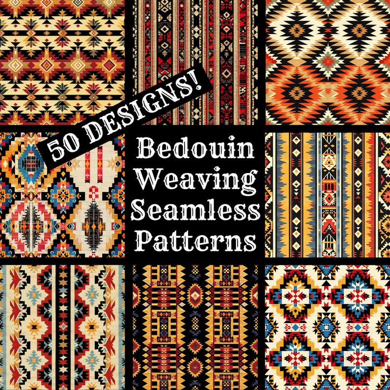 Bedouin Weaving Seamless Patterns: 50 PNG Digital Papers (digital ...