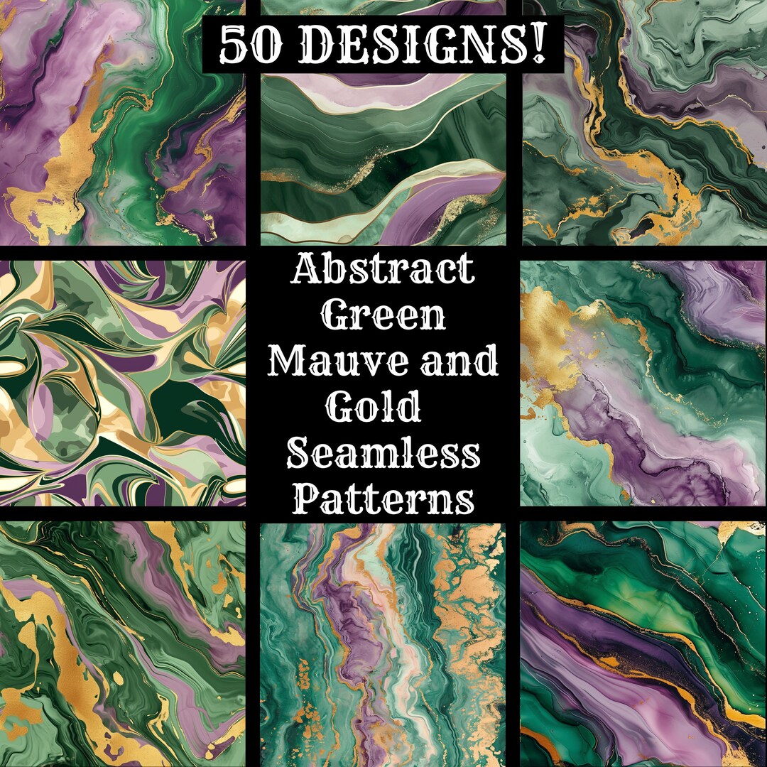 Abstract Green Mauve and Gold Seamless Digital Paper, Printable ...