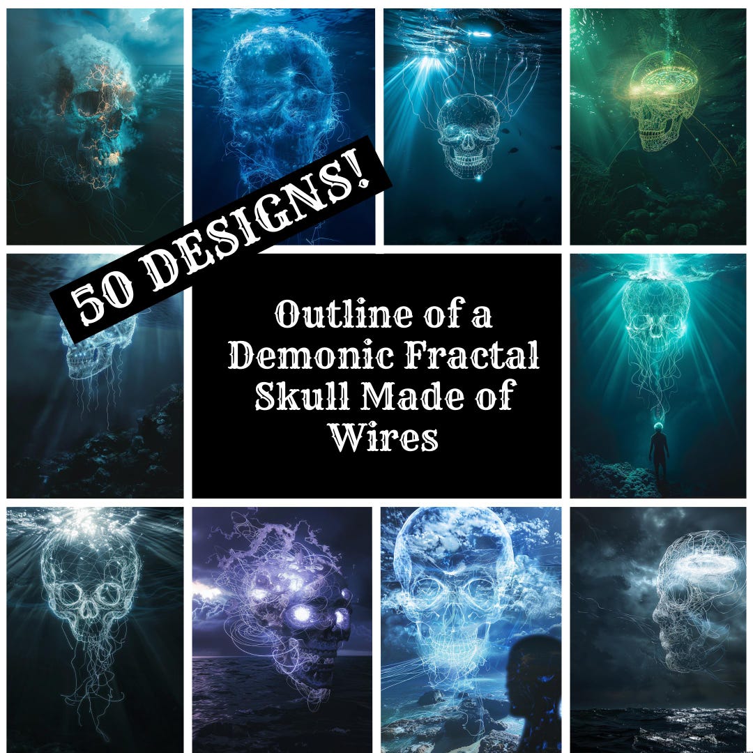 Demonic Fractal Skull Wire Art: Vintage Journal Paper (PNG Digital ...