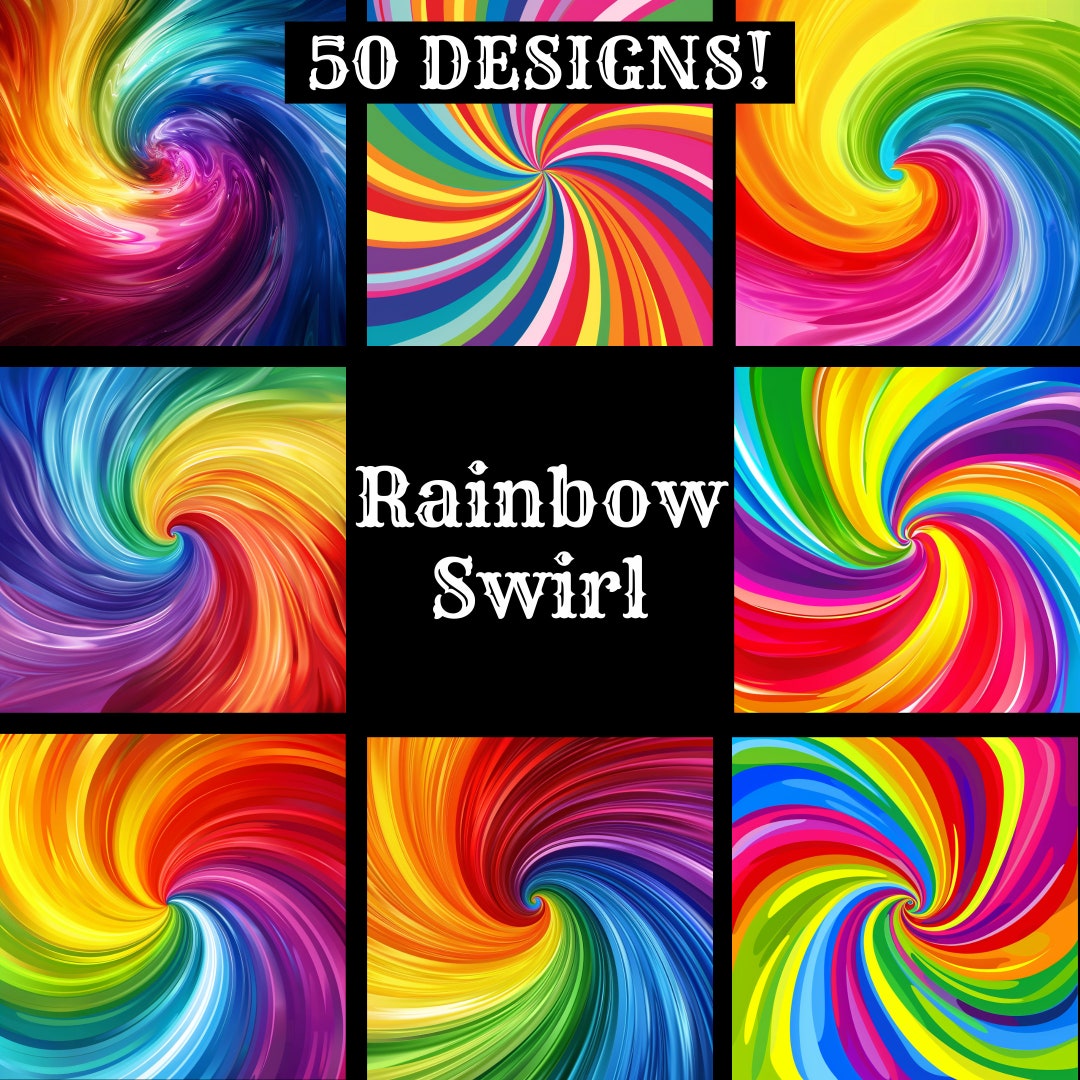 Rainbow Swirl Paper, Rainbow Swirl Printable Paper, Vintage Rainbow ...