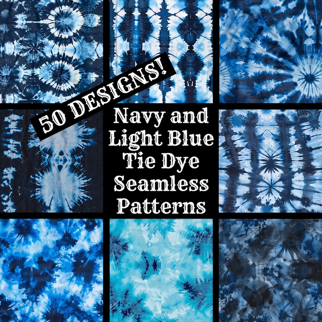 Navy Blue Tie Dye Seamless Pattern: 50 PNG Digital Papers (digital ...