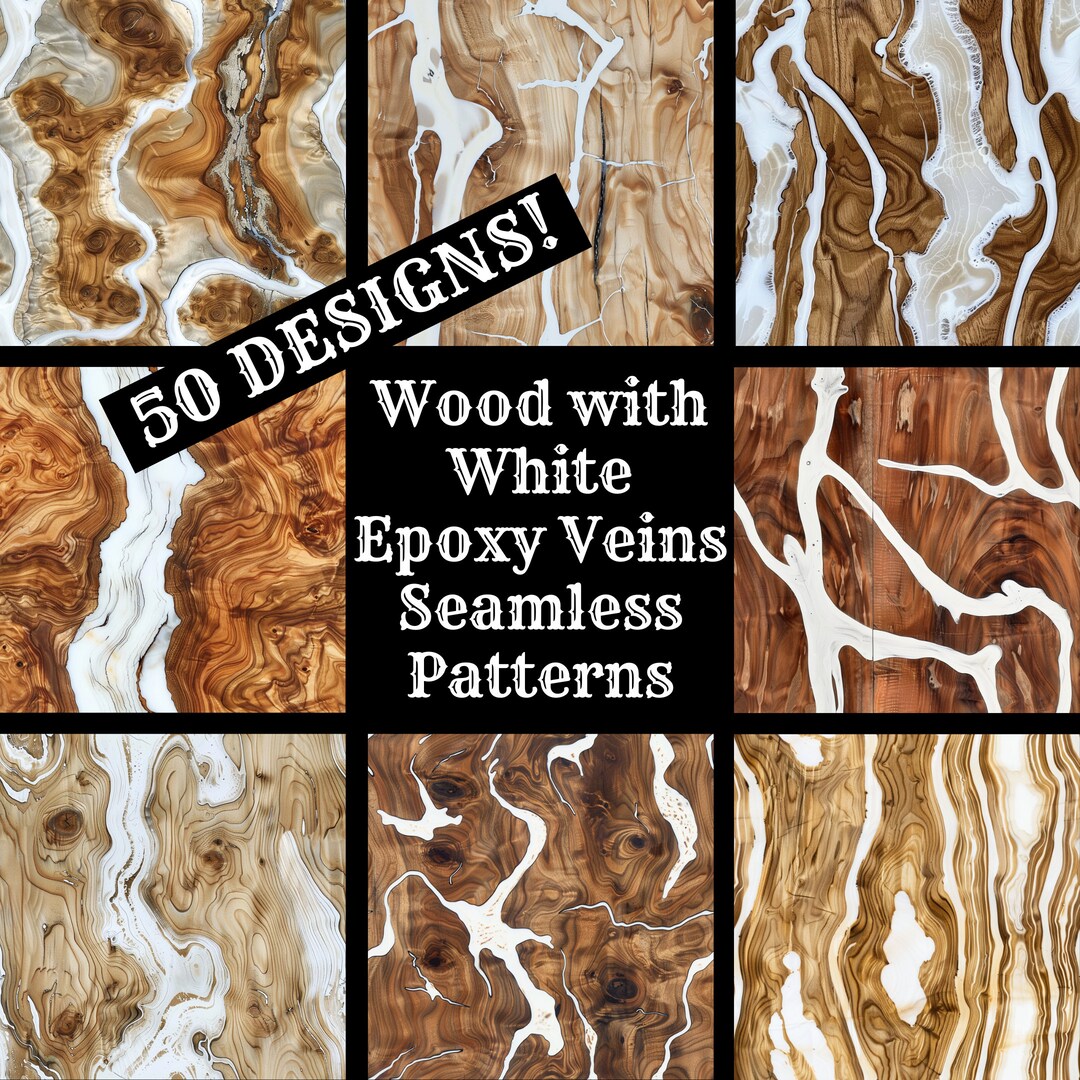 Wood With White Epoxy Veins Seamless Digital Paper, Wood With White ...