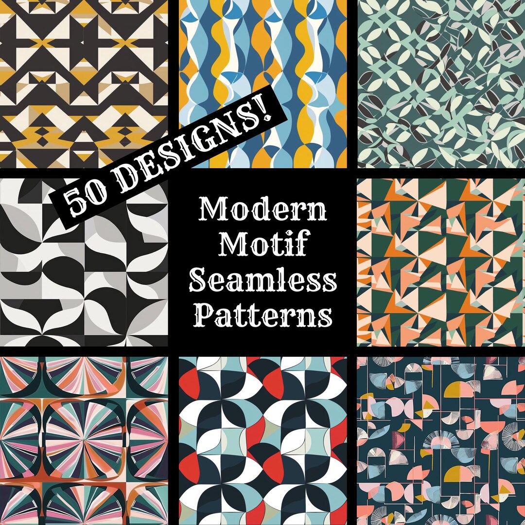 Modern Motif Seamless Patterns: 50 PNG Digital Papers (digital Download ...