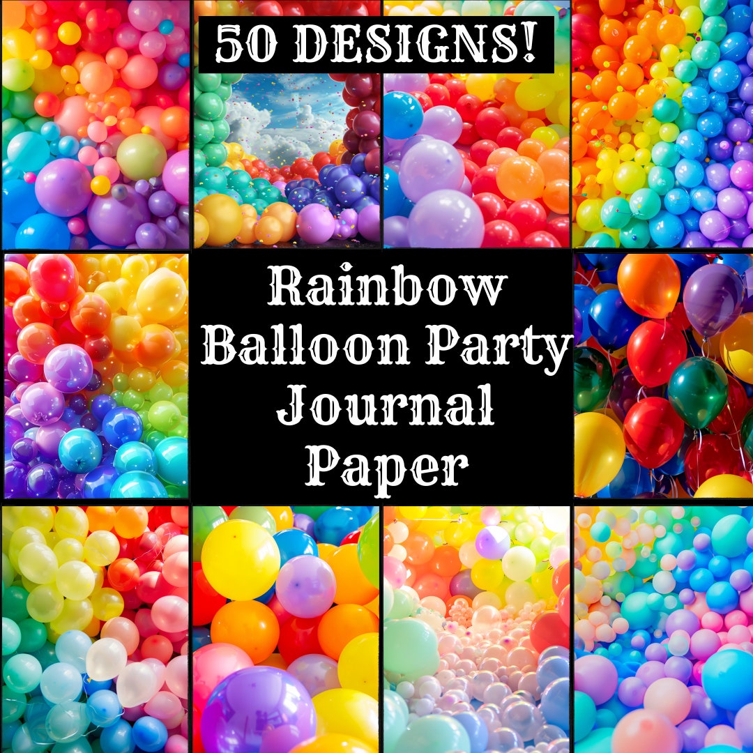 Rainbow Balloon Party Journal Paper, Rainbow Balloon Party Printable ...