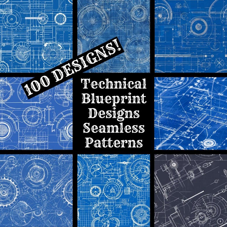 Technical Blueprint Seamless Pattern: Printable Digital Paper (digital ...