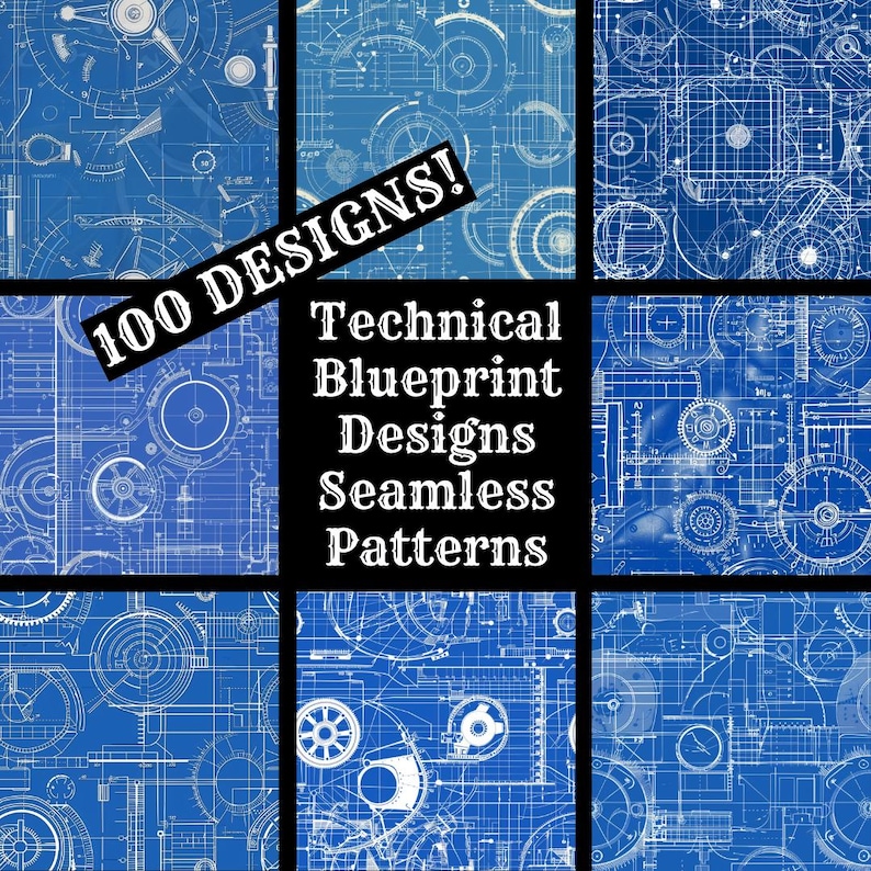 Technical Blueprint Seamless Pattern: Printable Digital Paper (digital ...