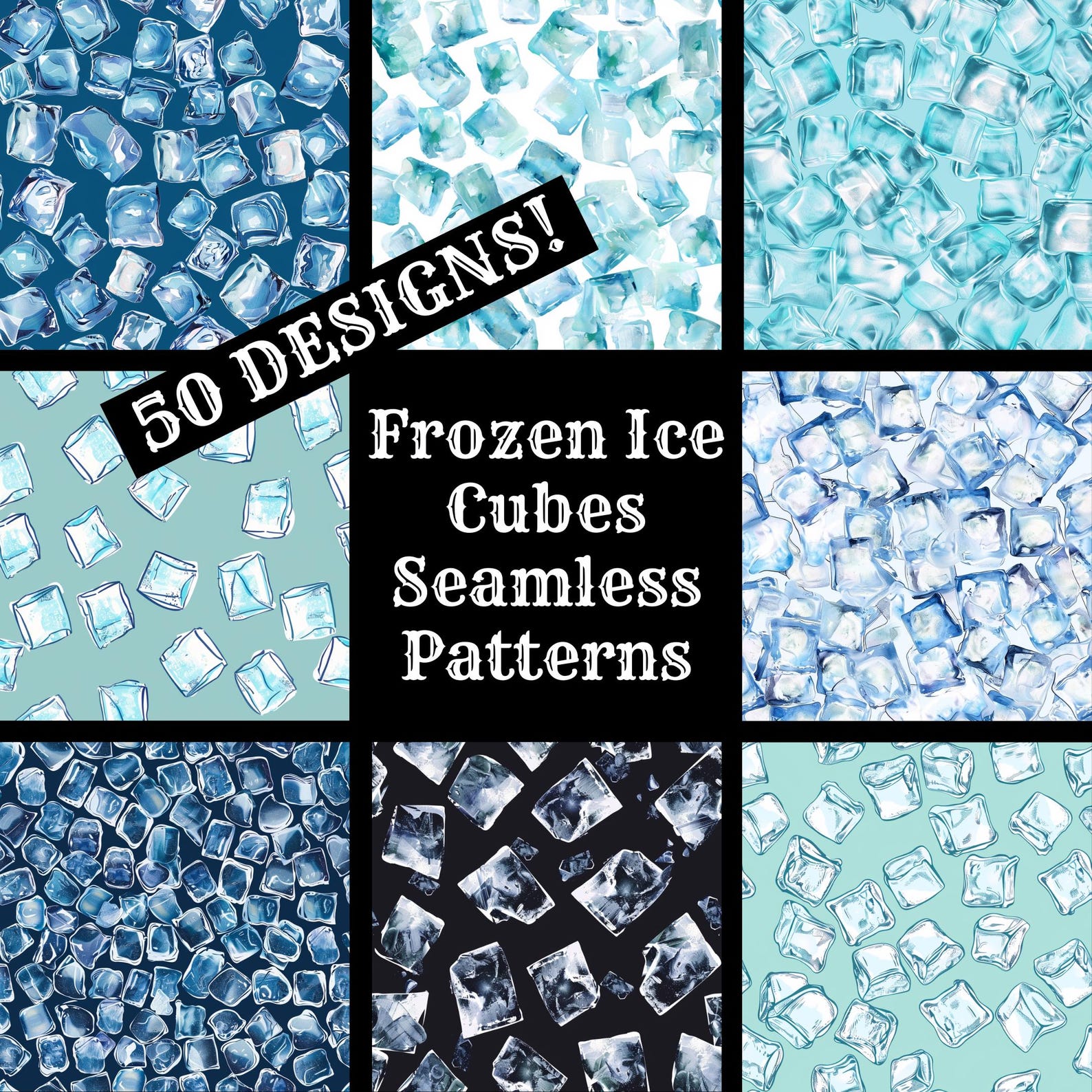 Ice Cubes Seamless Pattern: 50 PNG Digital Papers (digital Download) - Etsy