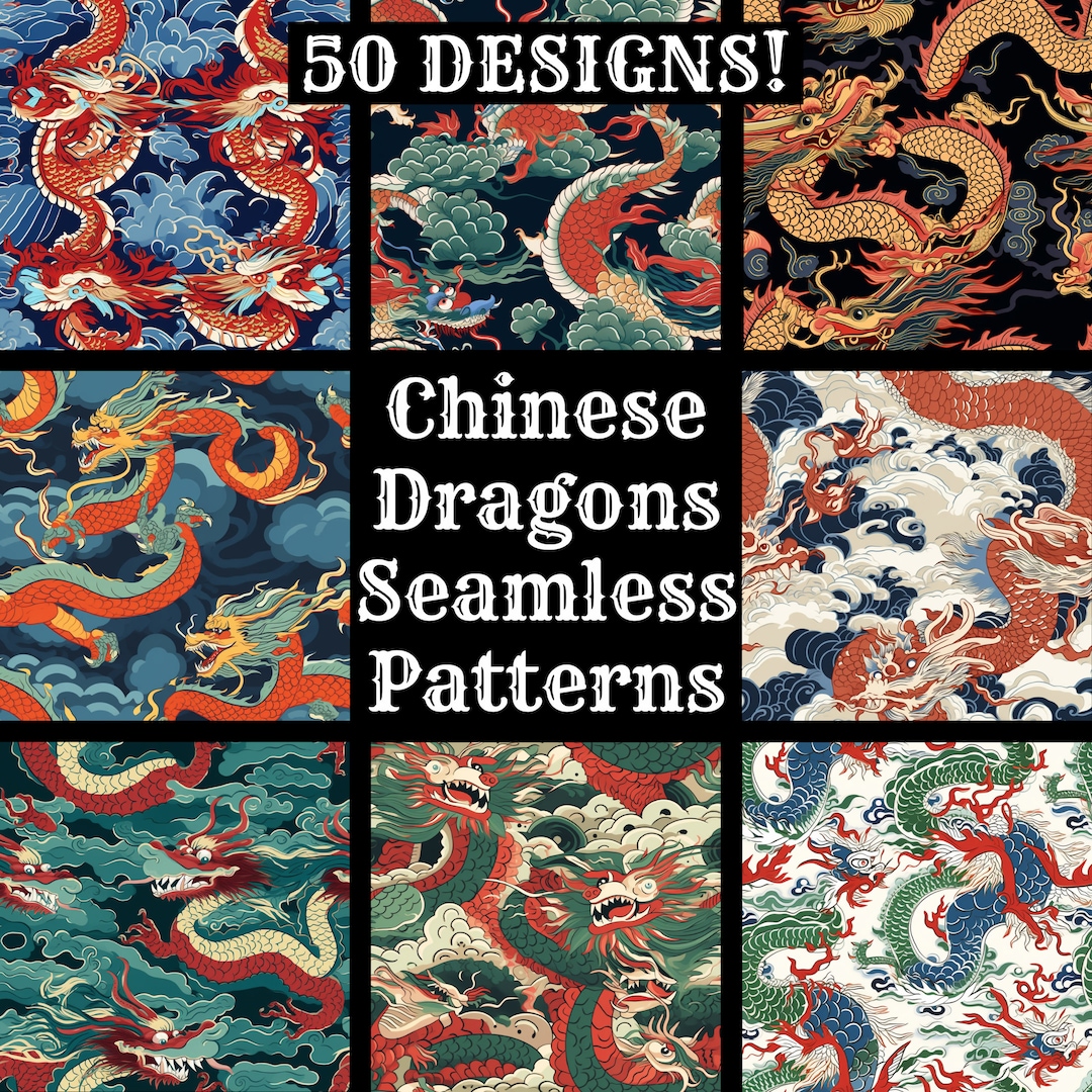 Chinese Dragons Seamless Digital Paper, Printable Scrapbook Paper ...