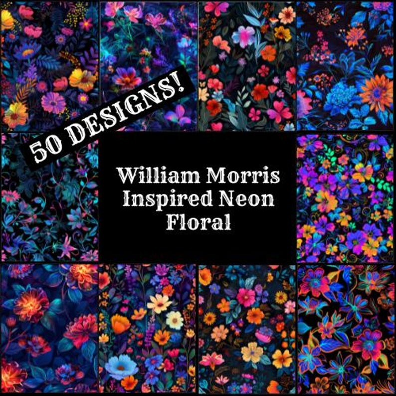 William Morris Inspired Neon Floral Journal Paper, William Morris Neon ...