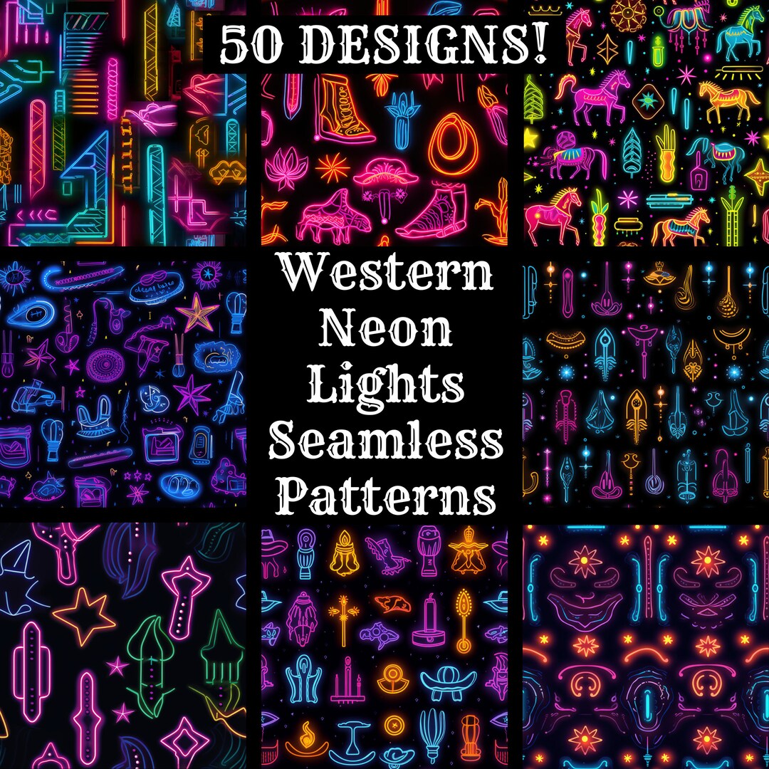 Western Neon Lights Seamless Pattern: Digital Scrapbook Paper (PNG) - Etsy