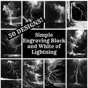 Simple Engraving Black and White of Lightning Journal Paper, Printable ...