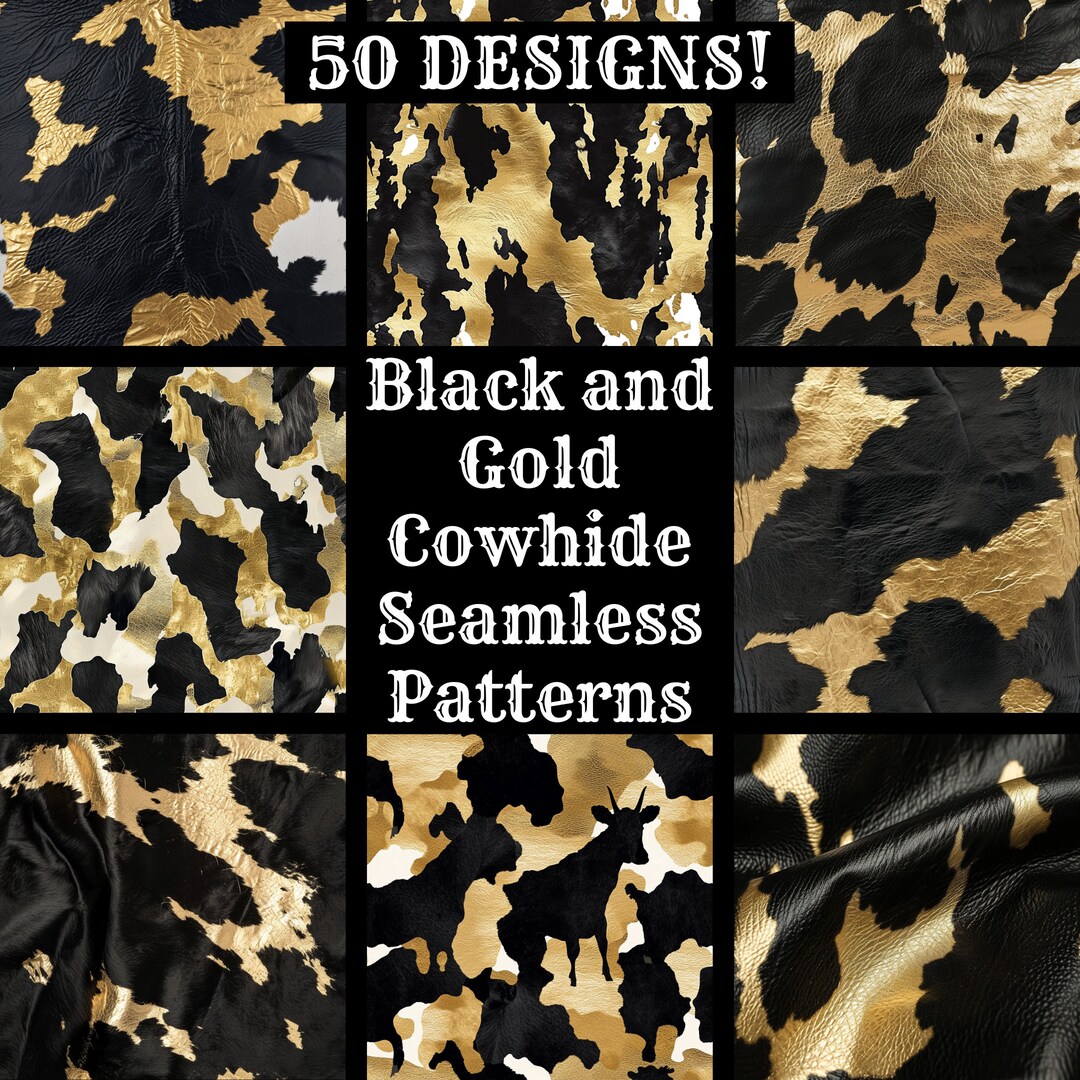 Black and Gold Cowhide Seamless Digital Paper, Printable Scrapbook ...