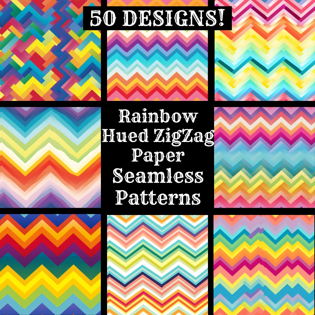 Rainbow Hued Zigzag Paper Seamless Digital Paper, Printable Scrapbook ...