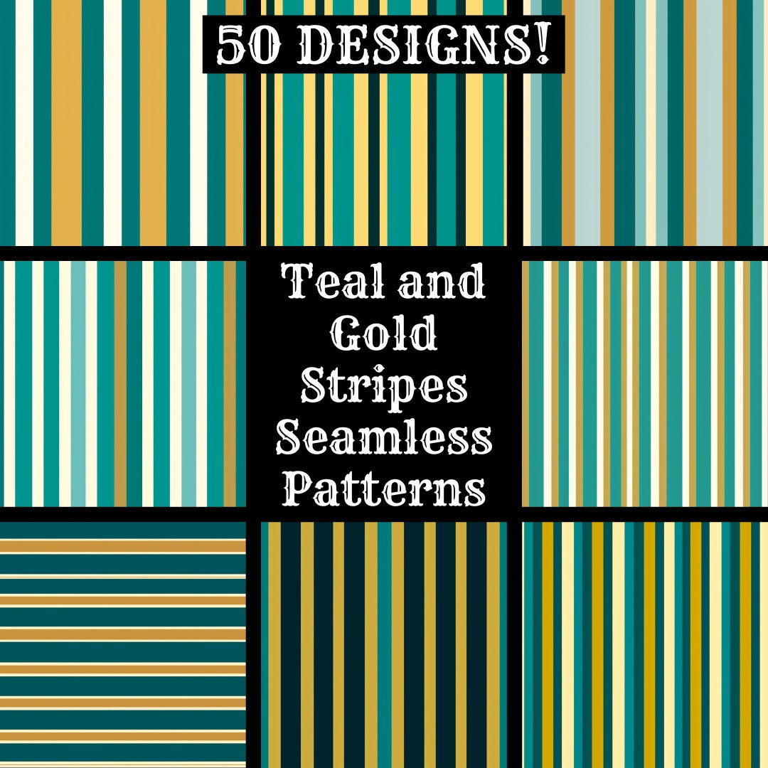 Teal and Gold Stripes Seamless Digital Paper, Printable Scrapbook Paper ...