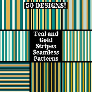 Teal and Gold Stripes Seamless Digital Paper, Printable Scrapbook Paper ...