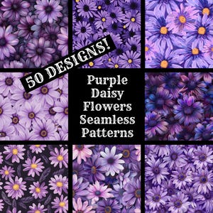 Purple Daisy Flowers Seamless Digital Paper, Printable Scrapbook Paper ...