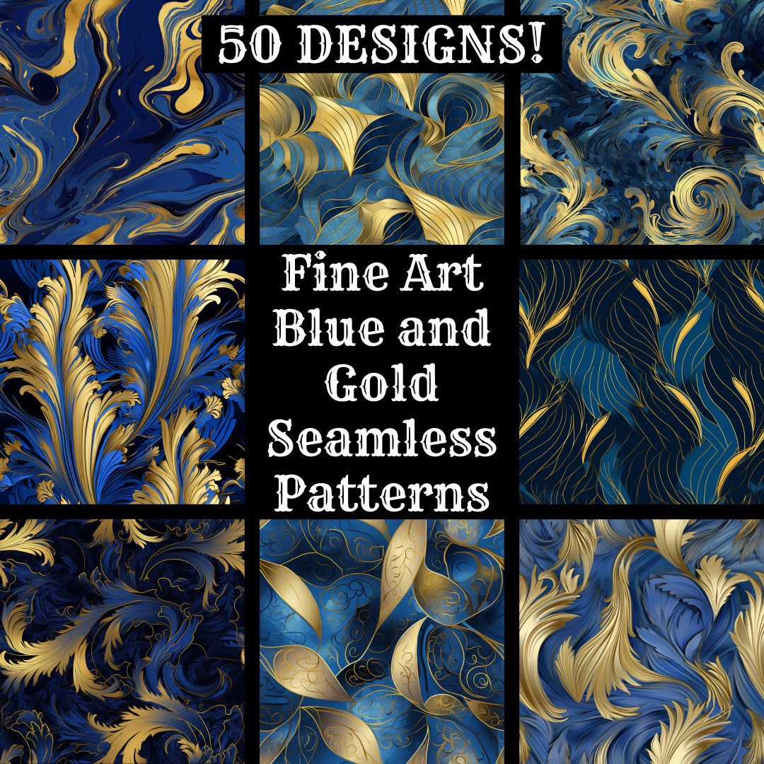 Fine Art Blue and Gold Seamless Digital Paper, Printable Scrapbook ...