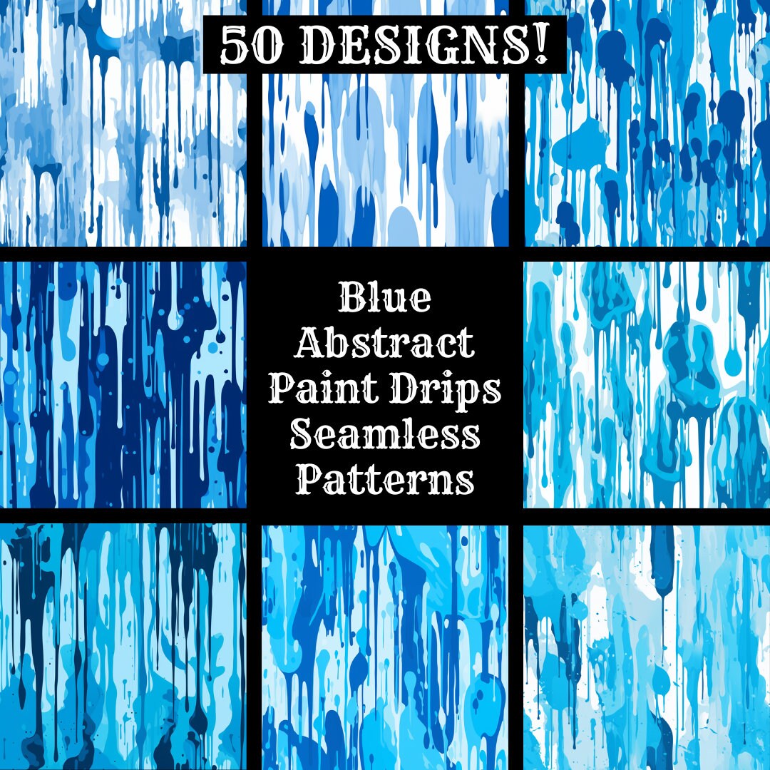 Blue Abstract Paint Drips Seamless Digital Paper, Printable Scrapbook ...
