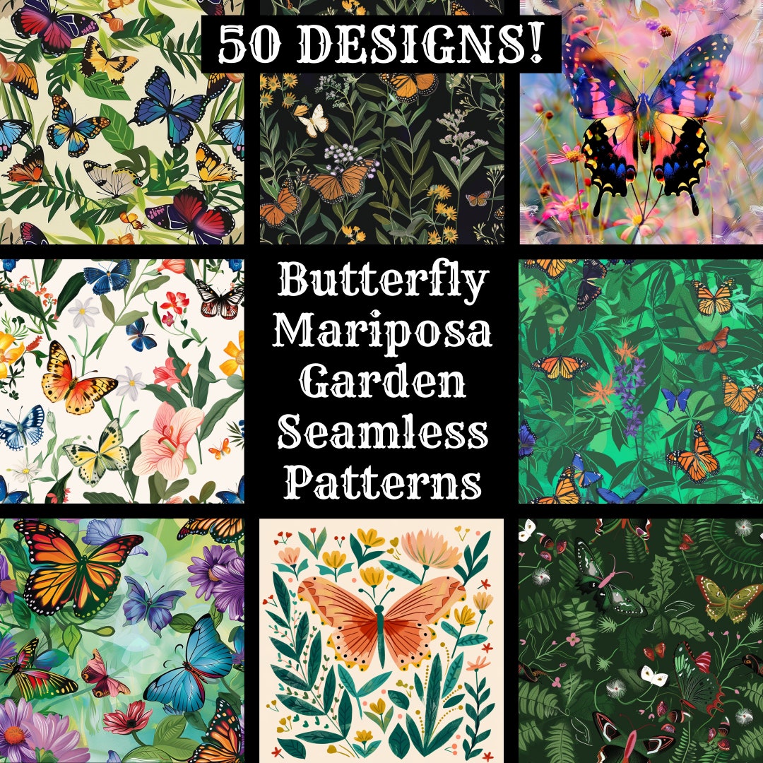 Butterfly Mariposa Garden Seamless Digital Paper, Printable Scrapbook ...
