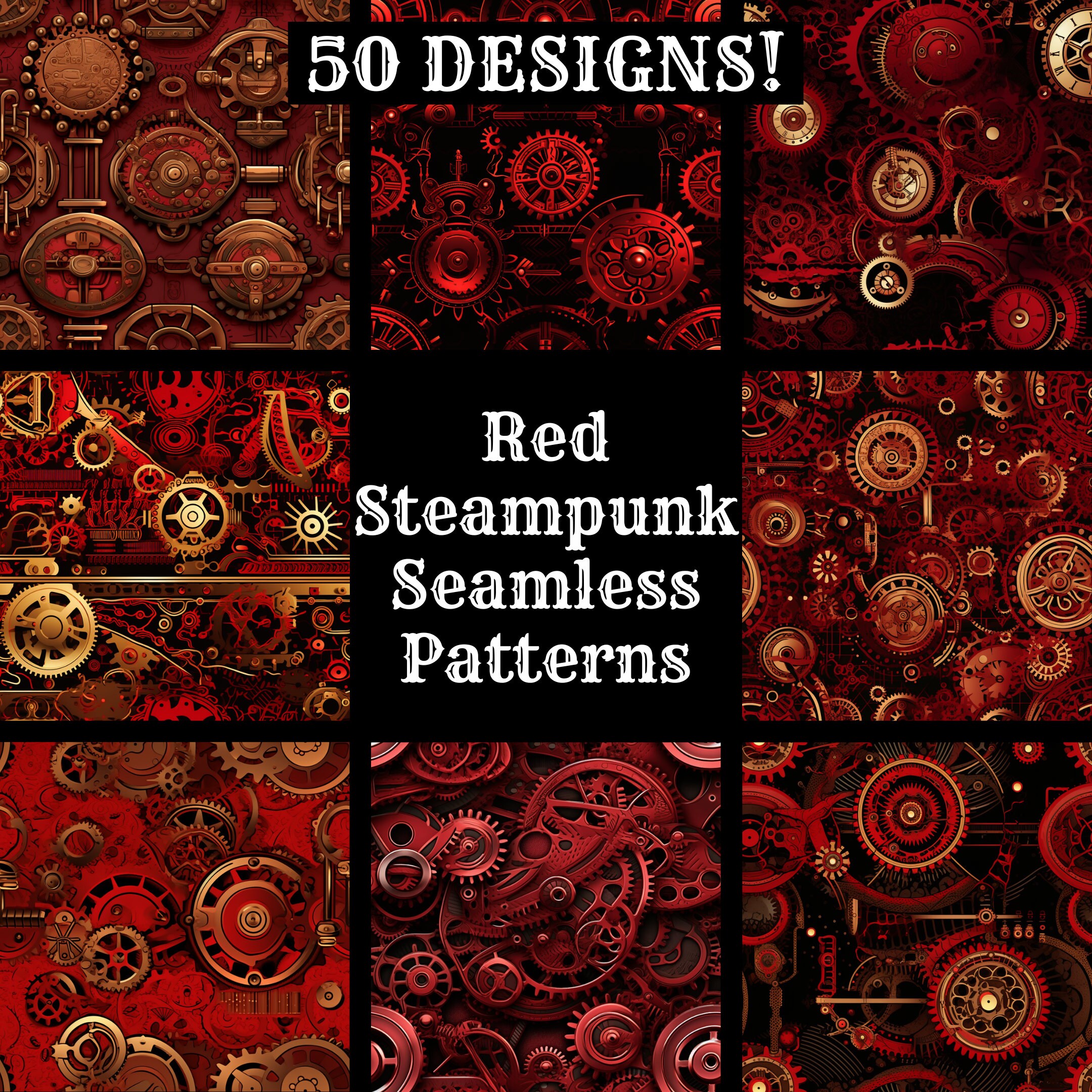 Red Steampunk Seamless Digital Paper, Printable Scrapbook Paper ...