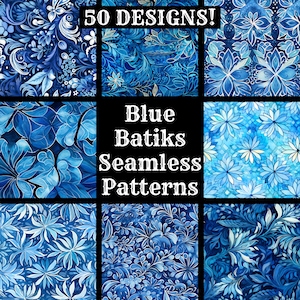 Blue Batiks Seamless Digital Paper, Printable Scrapbook Paper Seamless Textures, Digital Instant ...