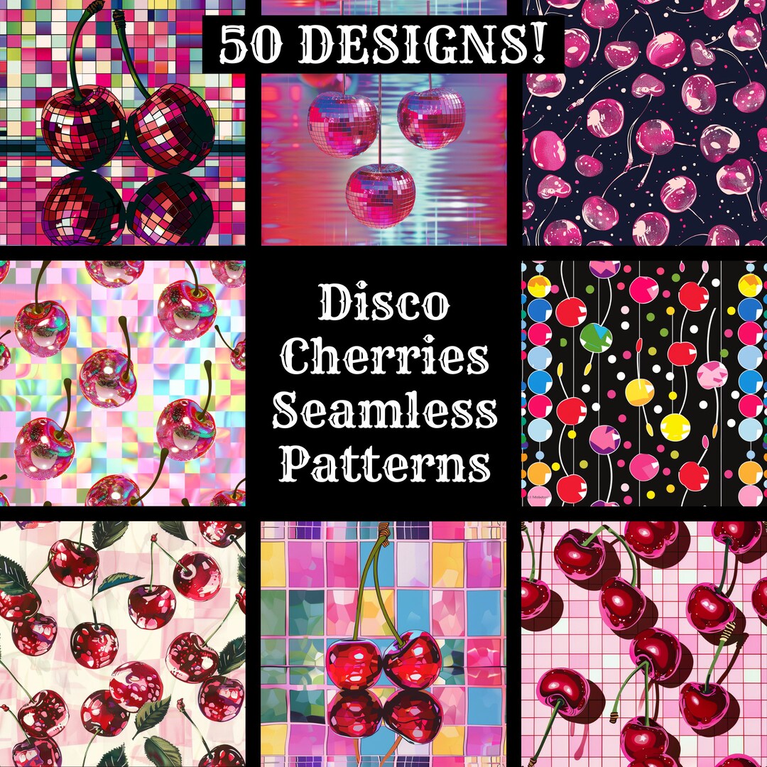 Disco Cherries Seamless Digital Paper, Disco Cherries Printable ...