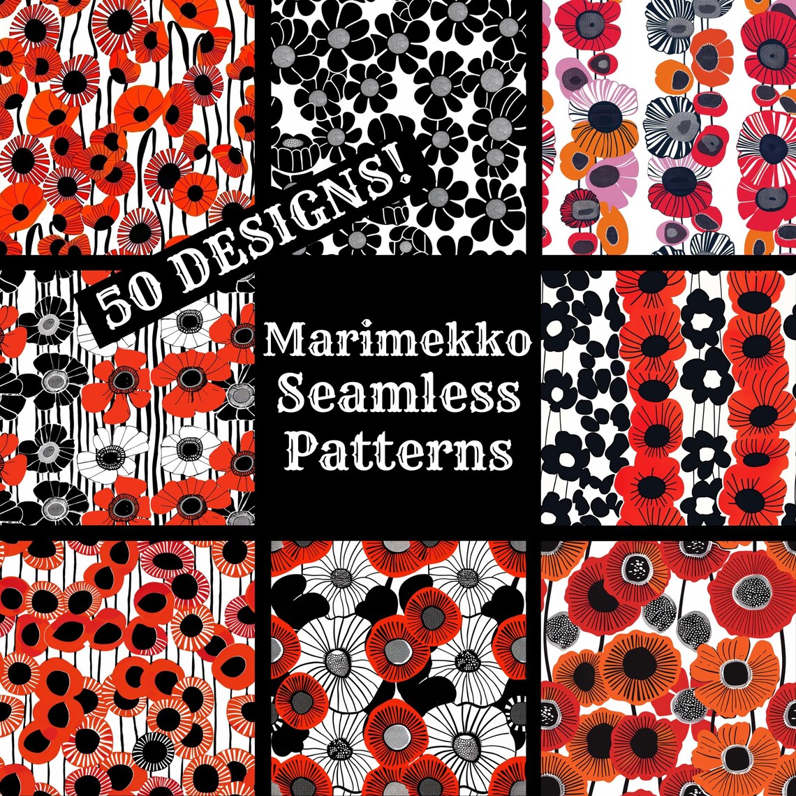 Marimekko Seamless Pattern: Floral Digital Paper (digital Download) - Etsy