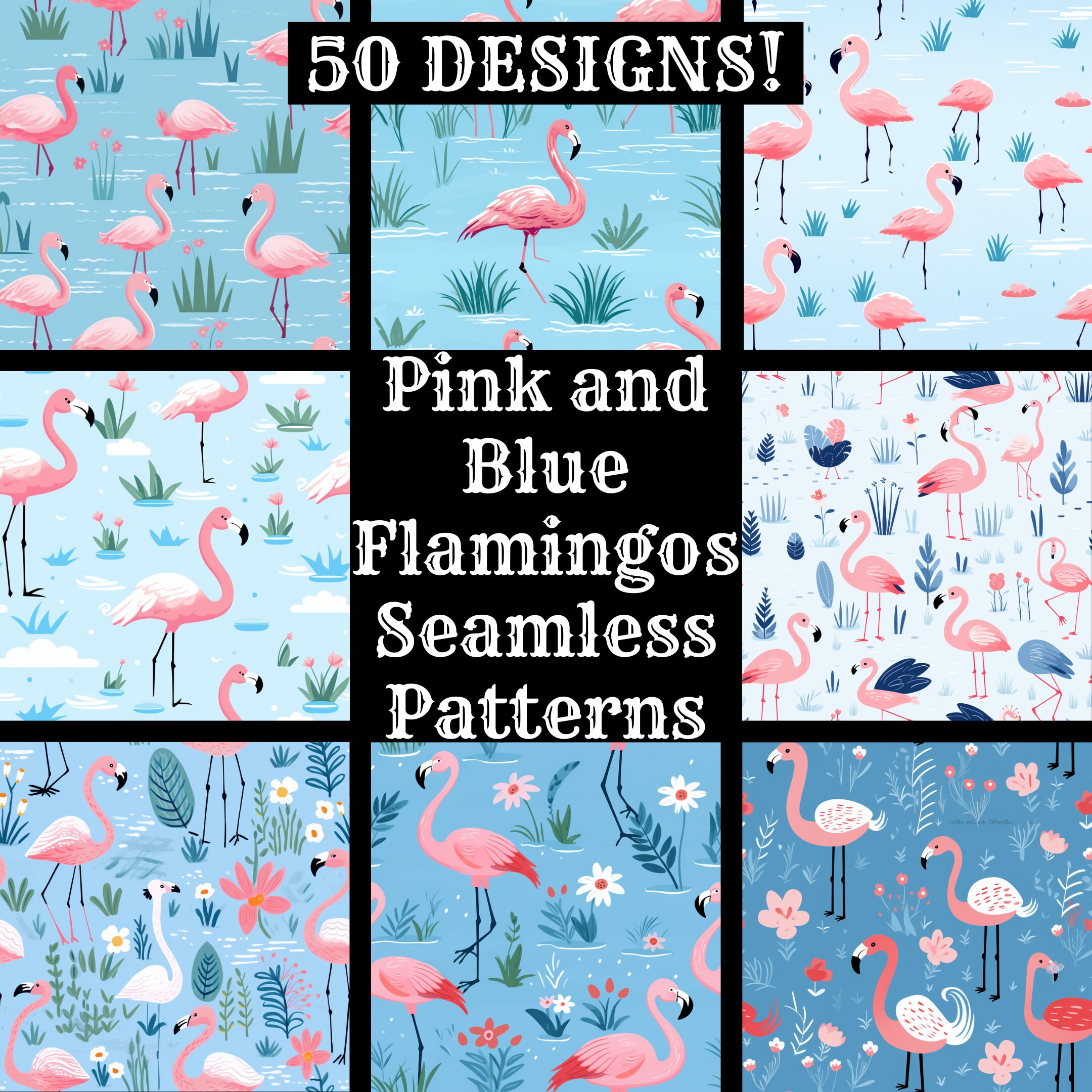 Pink and Blue Flamingos Seamless Digital Paper, Printable Scrapbook ...