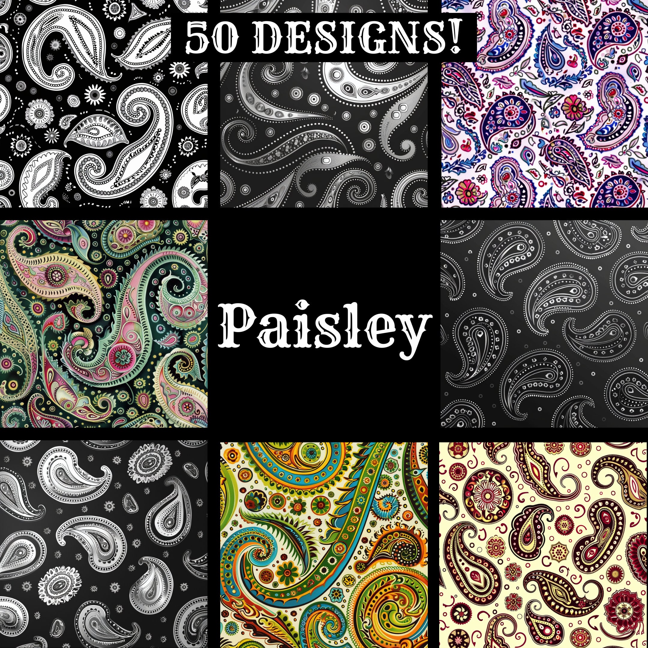 Vintage Paisley Digital Paper: 50 PNG Designs (digital Download) - Etsy