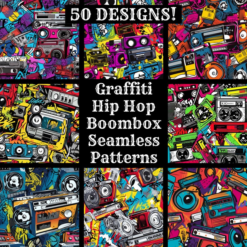 Graffiti Hip Hop Boombox Seamless Pattern (digital Download) - Etsy