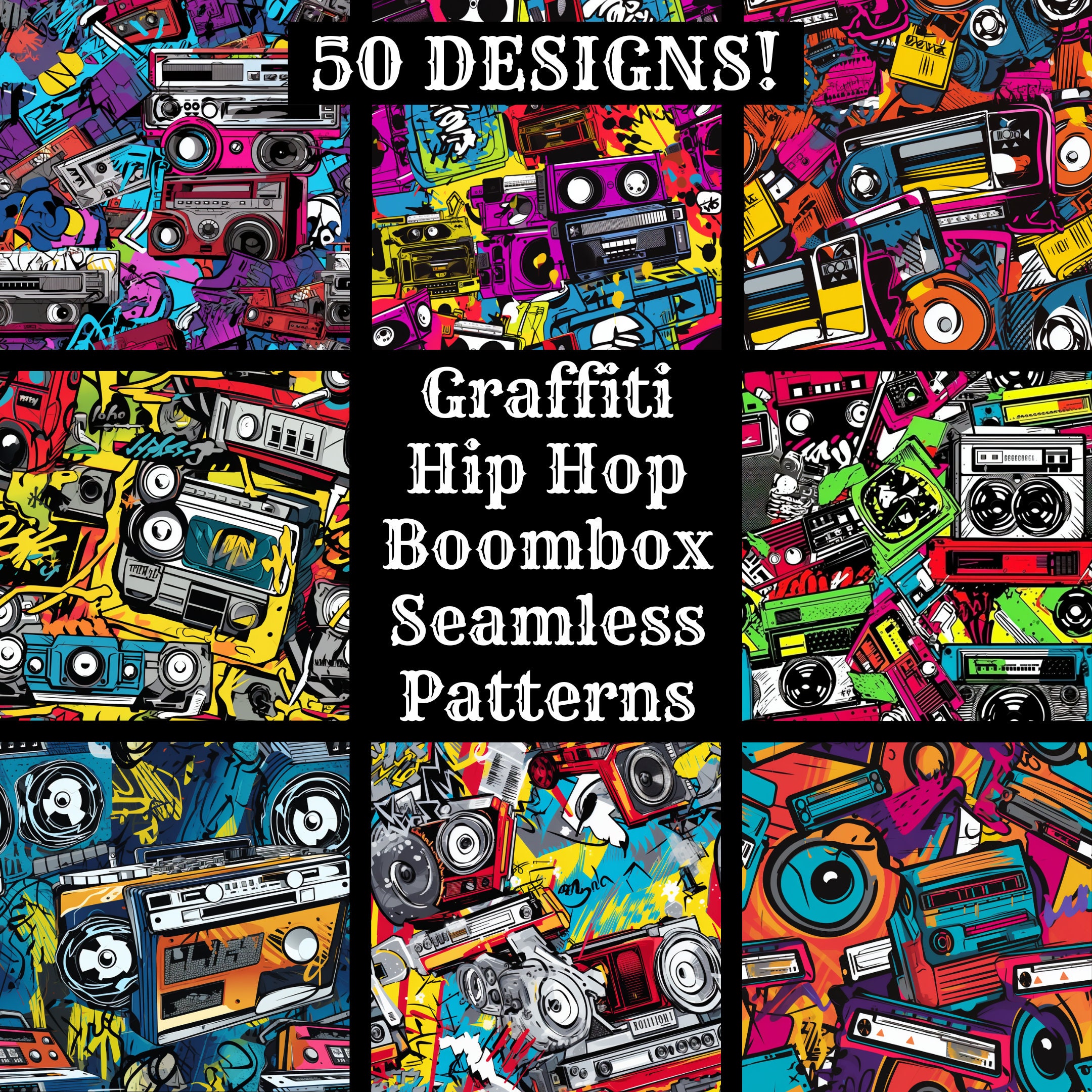 Graffiti Hip Hop Boombox Seamless Digital Paper, Printable Scrapbook ...