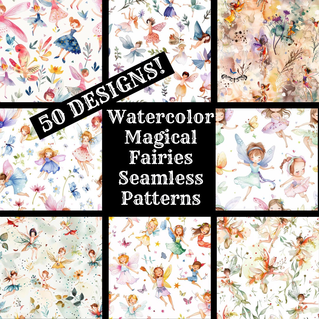 Watercolor Magical Fairies Seamless Digital Paper, Printable Scrapbook ...