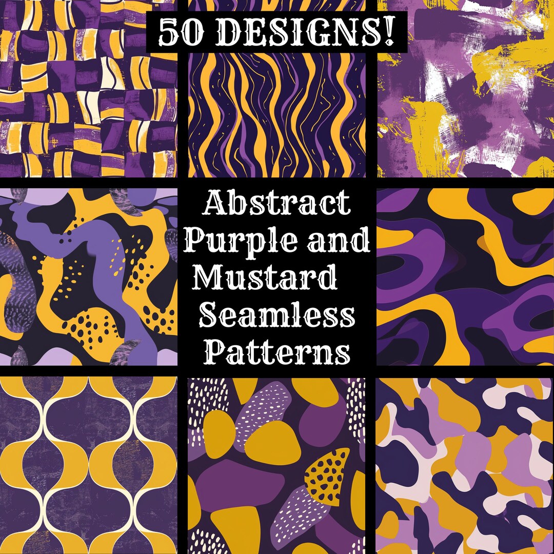 Abstract Purple and Mustard Seamless Patterns: 50 PNG Digital Papers ...