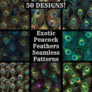 Exotic Peacock Feathers Seamless Patterns: Digital Scrapbook Paper ...