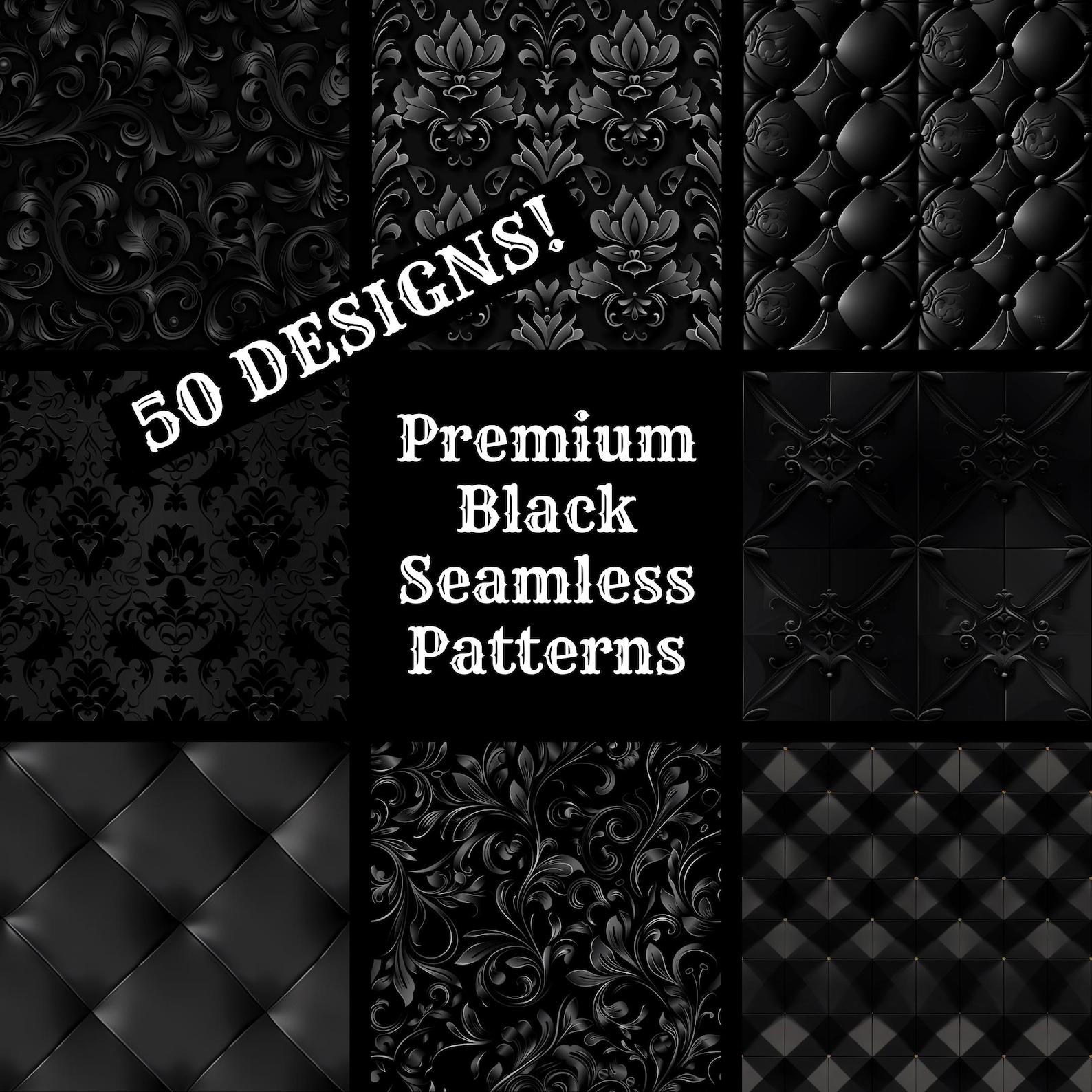 50 Black Seamless Patterns: Digital Scrapbook Paper (PNG, 300 Dpi) - Etsy