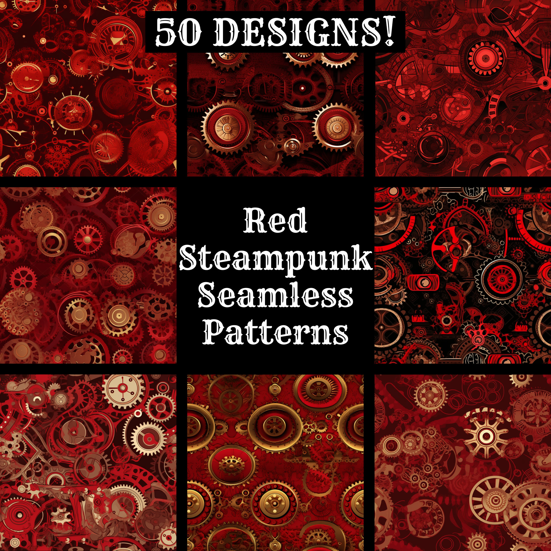 Red Steampunk Seamless Digital Paper, Printable Scrapbook Paper ...