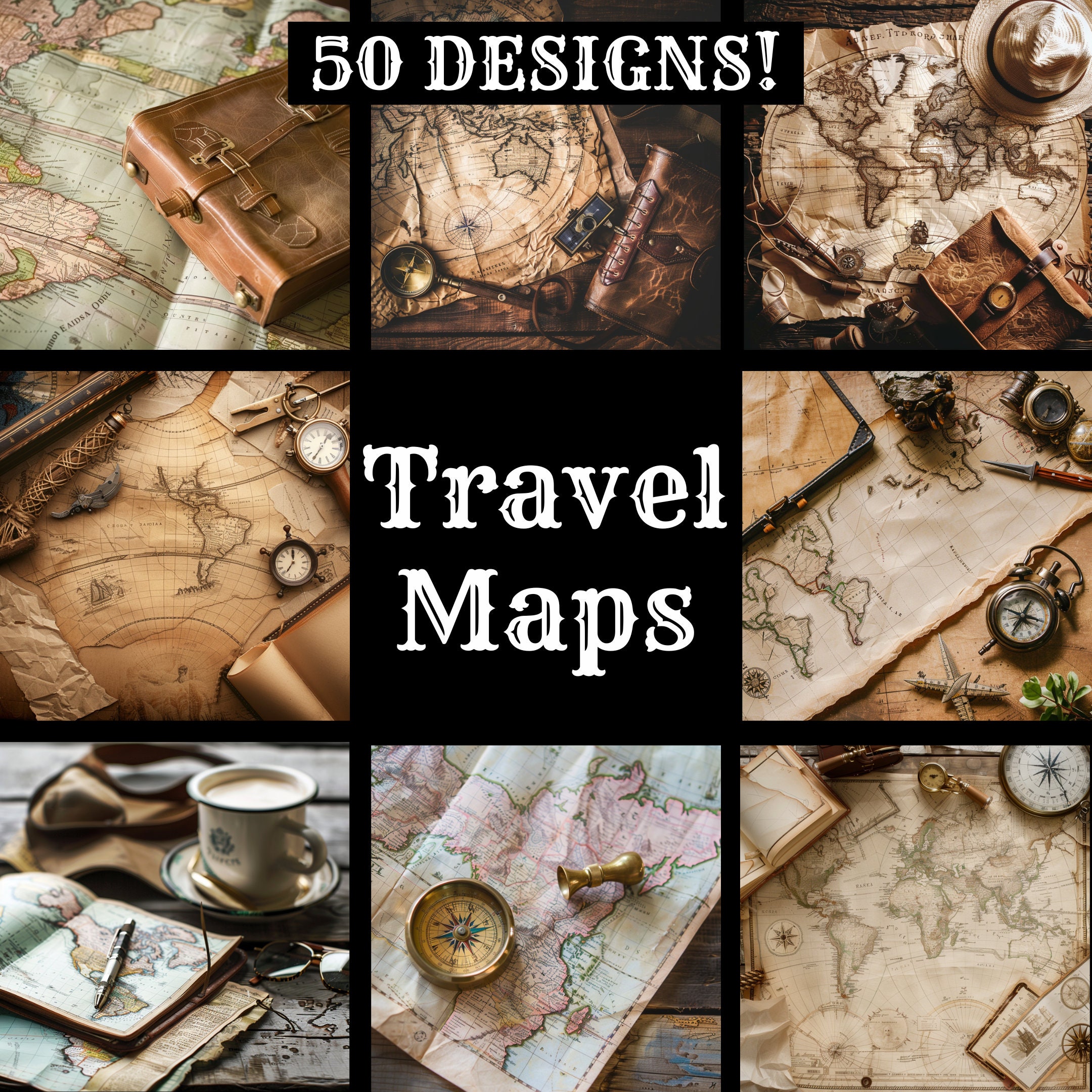 Vintage Travel Maps: High-resolution Digital Paper (PNG) - Etsy