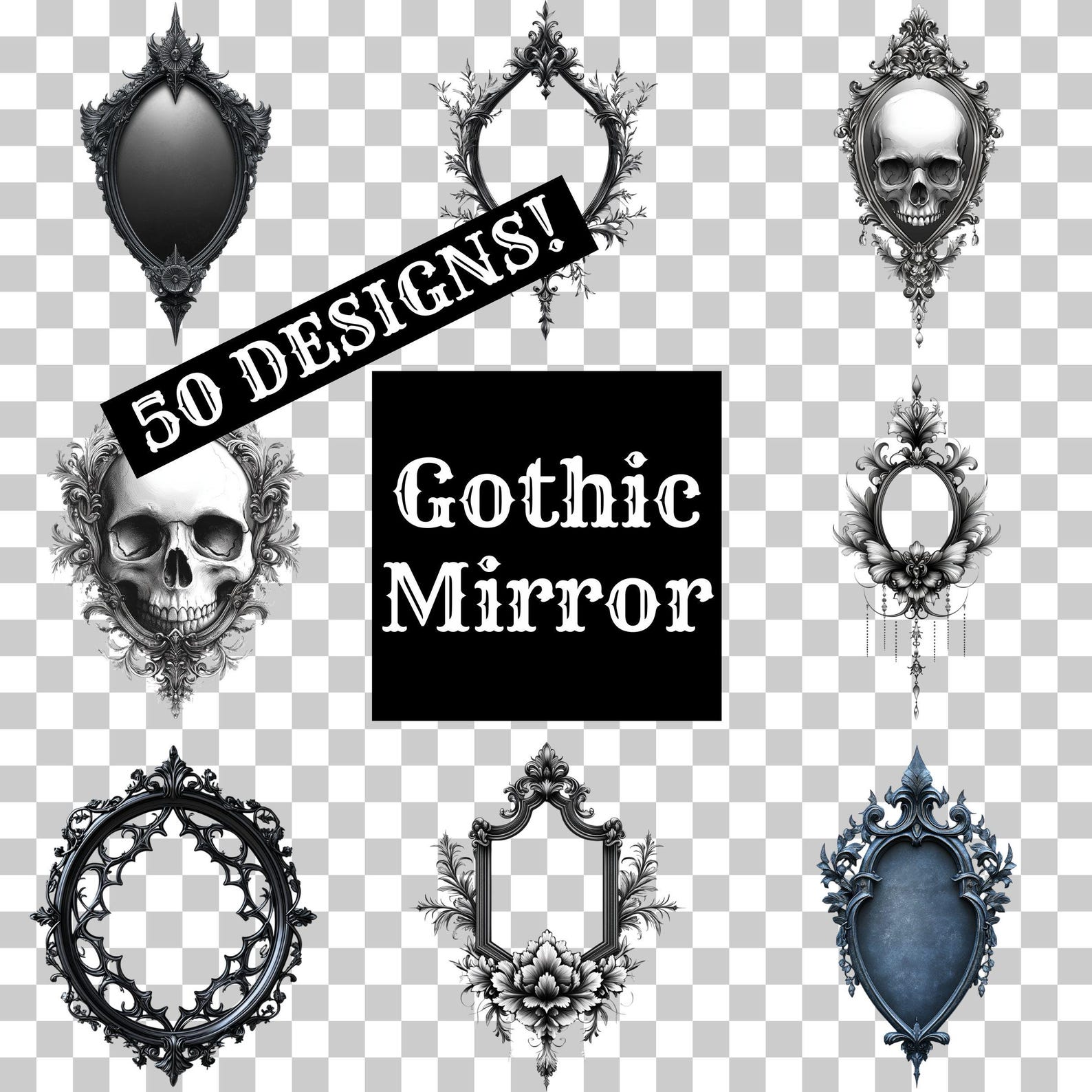 Gothic Mirror Clipart: 50 PNG Photo Overlays (digital Download) - Etsy
