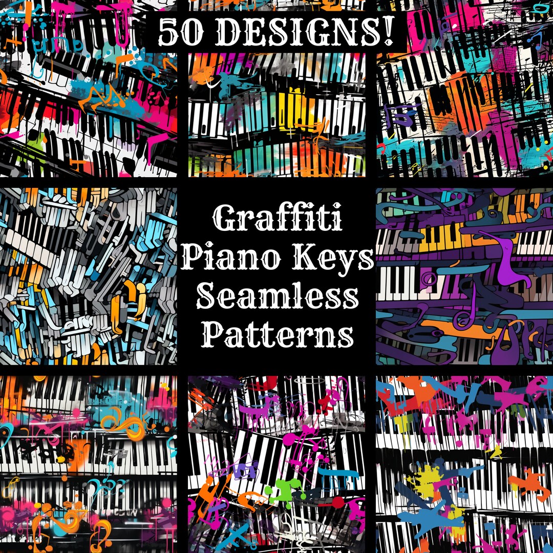 Graffiti Piano Keys Seamless Digital Paper, Printable Scrapbook Paper ...
