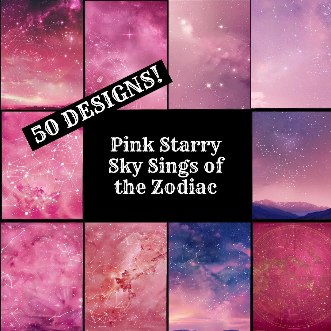 Pink Starry Sky Zodiac Journal Paper: Scrapbook Printable (digital ...