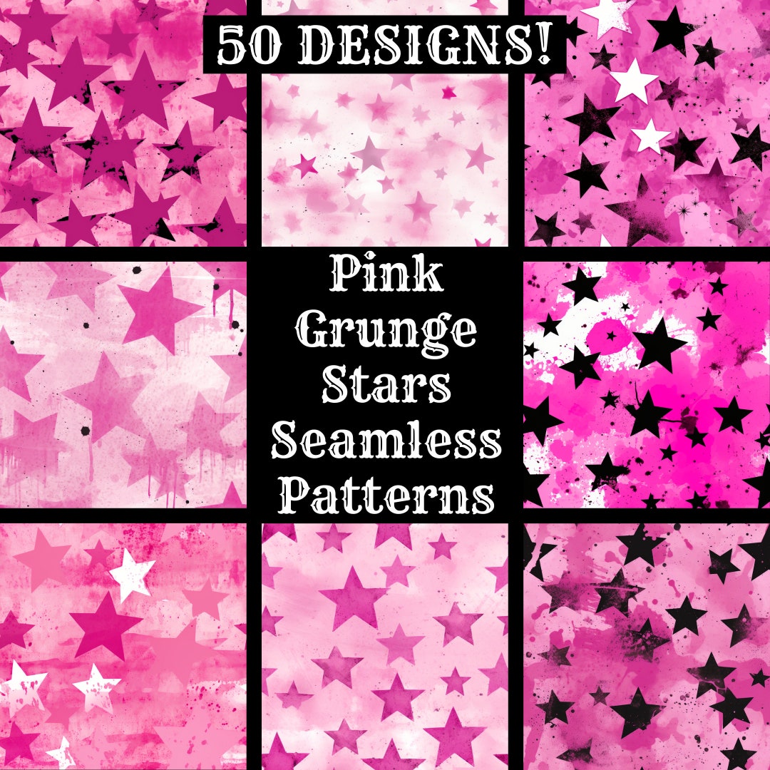 Pink Grunge Stars Seamless Digital Paper, Printable Scrapbook Paper ...