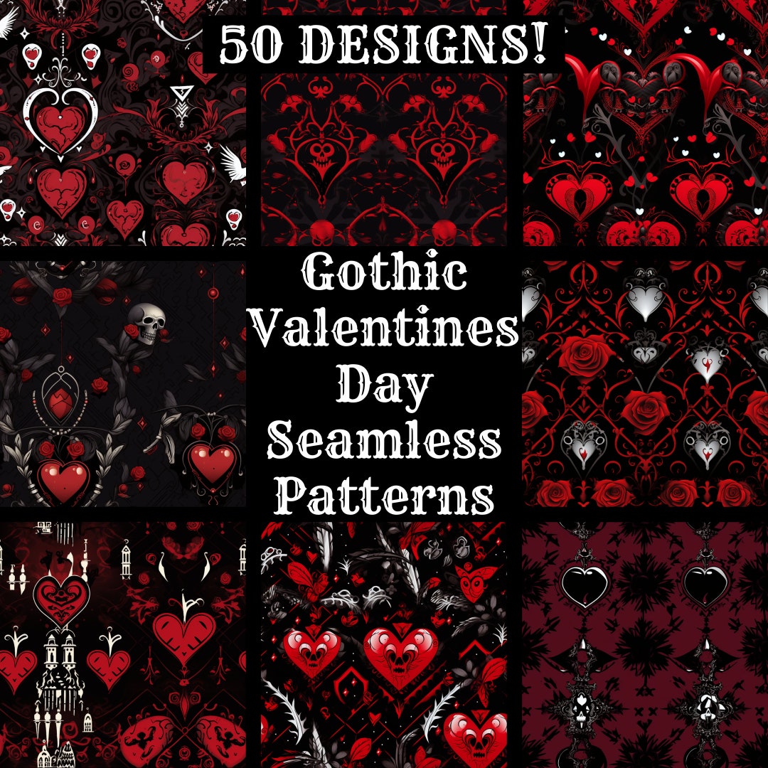 Gothic Valentines Day Seamless Patterns: Dark Hearts (digital Download ...