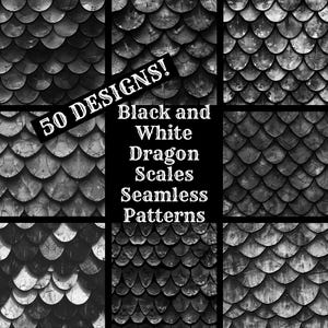 Black and White Dragon Scales Seamless Pattern: 50 PNG Digital Papers ...