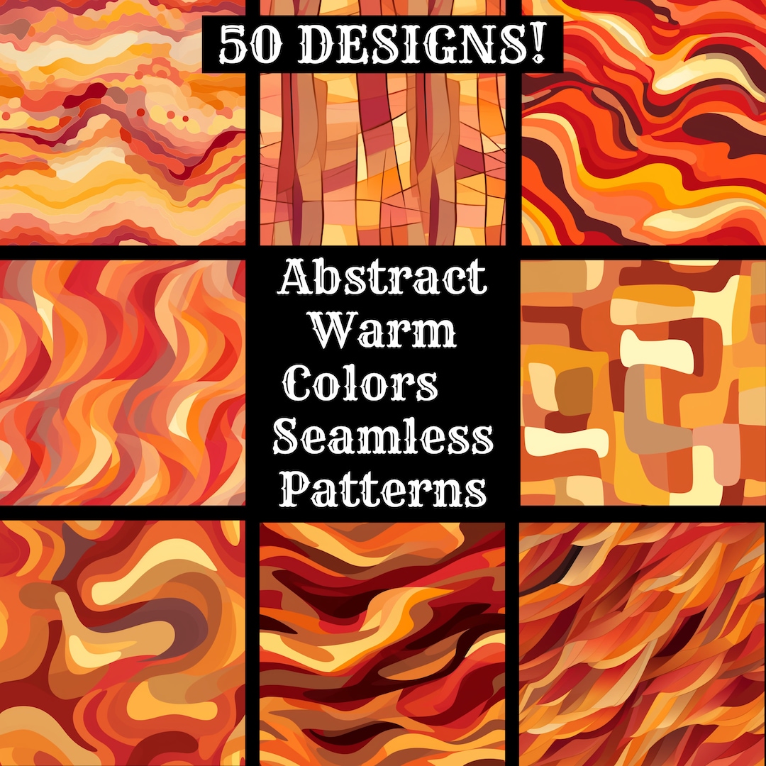 Warm Colors Abstract Seamless Patterns: 50 PNG Digital Papers (digital ...
