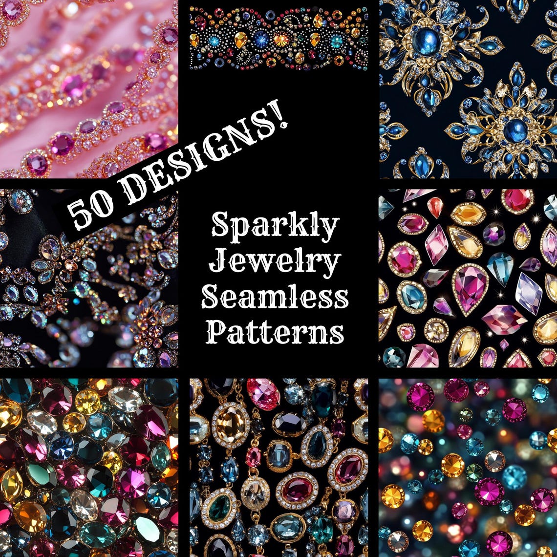 Sparkly Jewelry Seamless Patterns: 50 PNG Digital Papers (digital ...