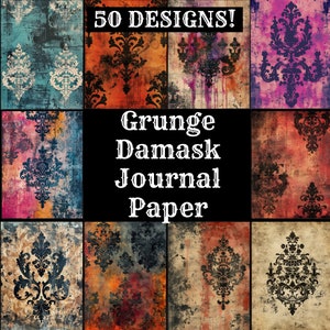 Grunge Damask Journal Paper, Grunge Damask Printable Paper, Vintage ...