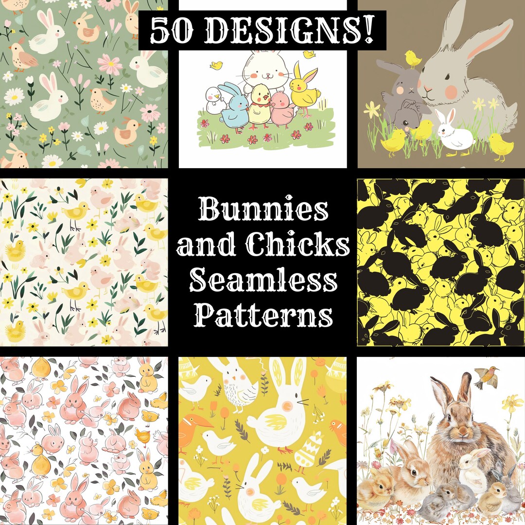 Bunnies and Chicks Seamless Digital Paper, Bunnies and Chicks Printable ...