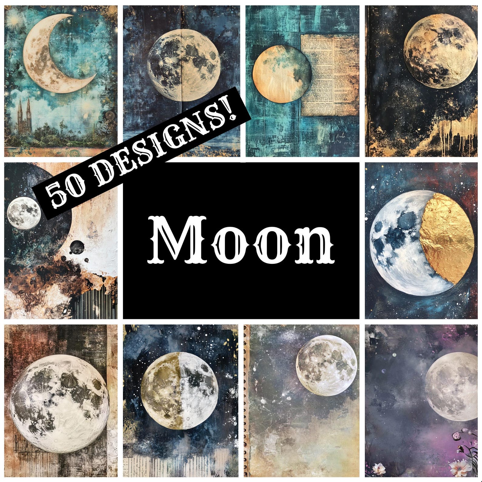Moon Journal Paper: Vintage Scrapbook Printable (digital Download) - Etsy